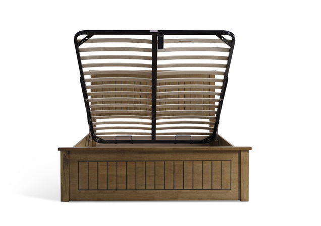New England Oak Finish Ottoman Storage Bed – Time4Sleep