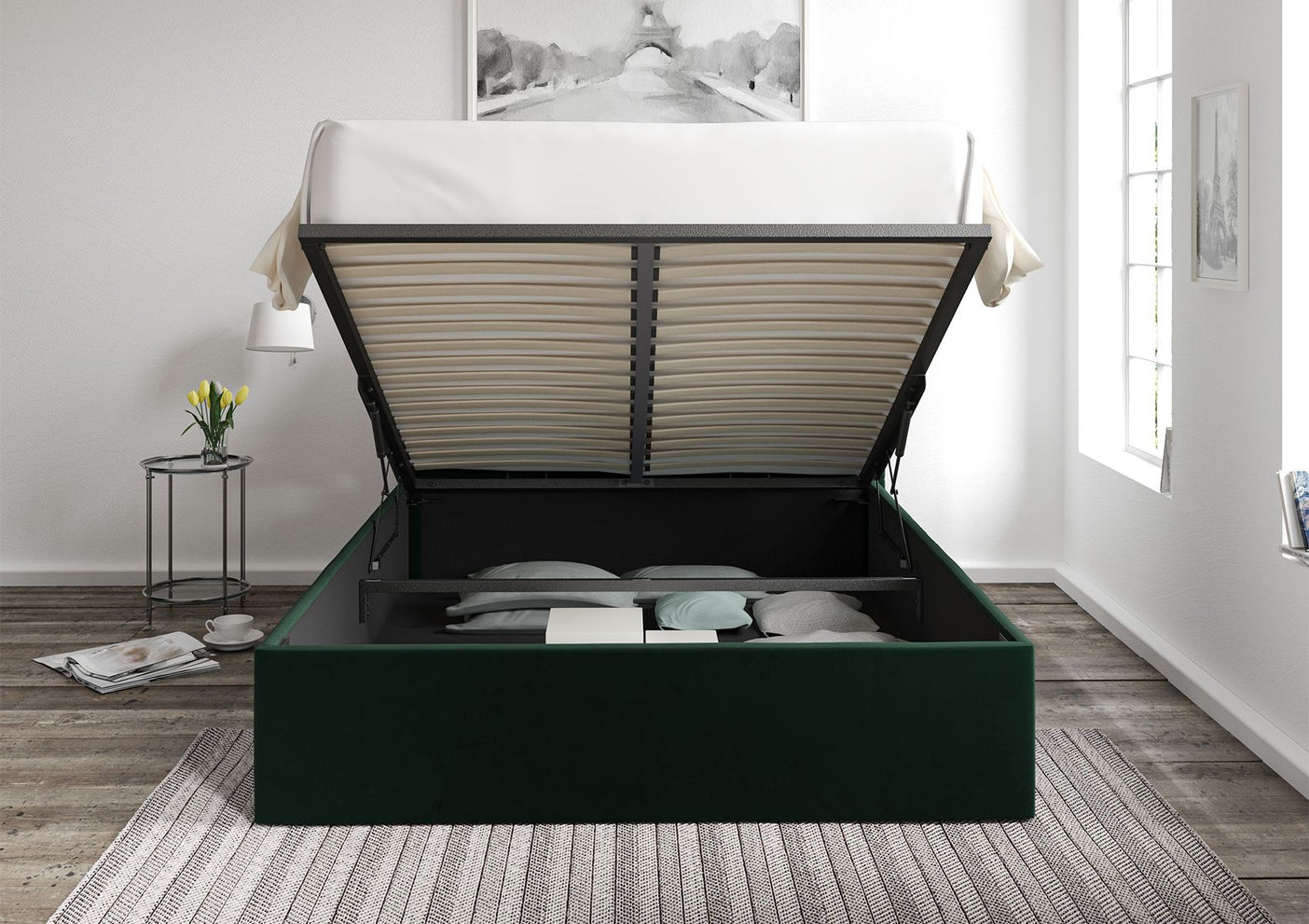 Amalfi Hugo Bottle Green Upholstered Ottoman Bed Frame Only – Time4Sleep