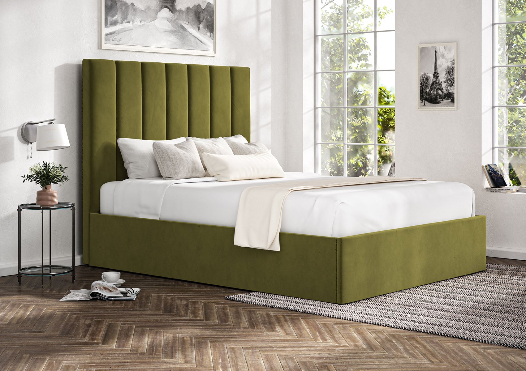Amalfi Hugo Olive Upholstered Ottoman Bed Frame Only – Time4Sleep