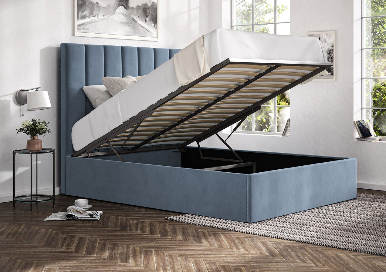 Amalfi Hugo Wedgewood Upholstered Ottoman Bed Frame Only – Time4Sleep