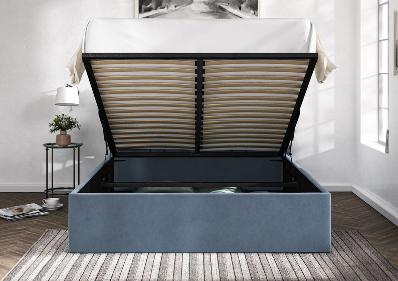 Amalfi Hugo Wedgewood Upholstered Ottoman Bed Frame Only – Time4Sleep