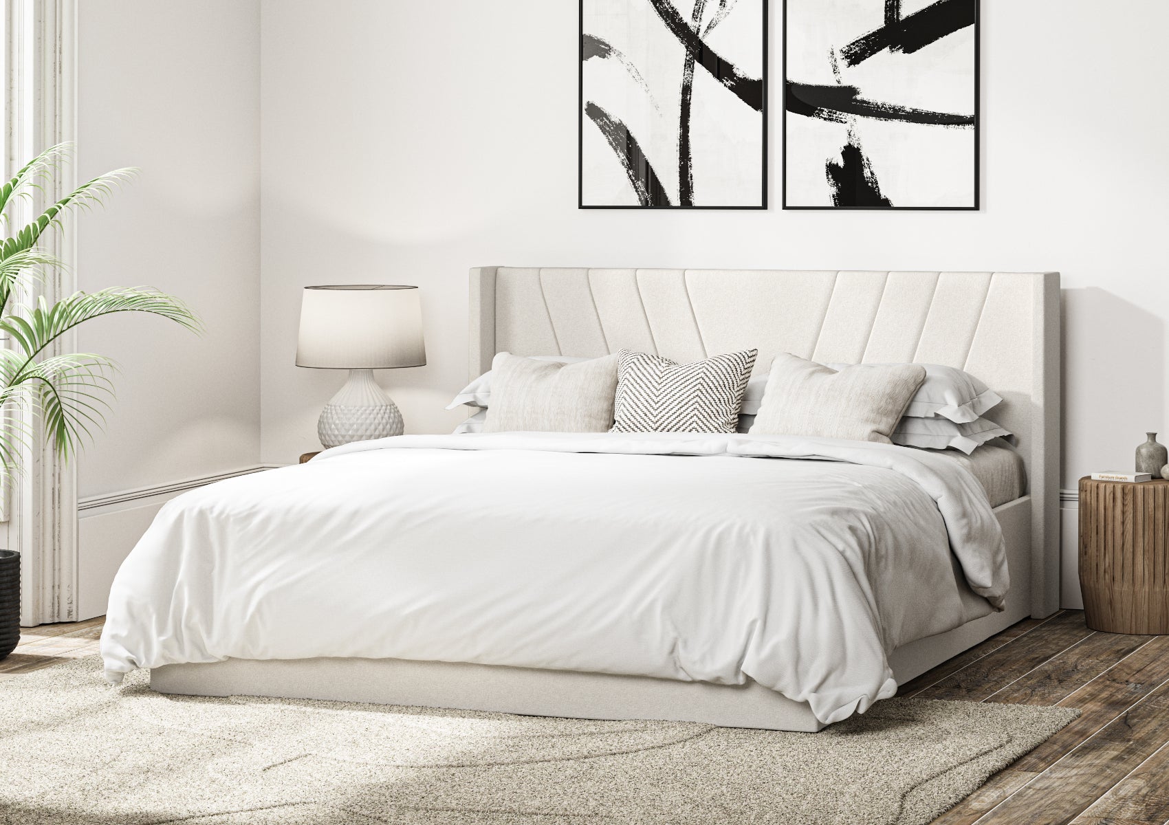 Bliss Winged Classic Arran Natural Upholstered Ottoman Bed Frame Only ...