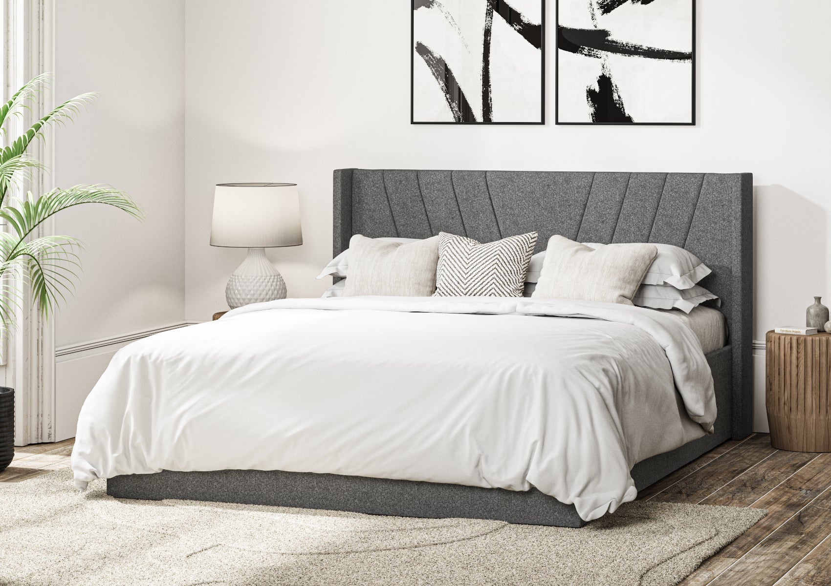 Bliss Winged Classic Arran Pebble Upholstered Ottoman Bed Frame Only ...