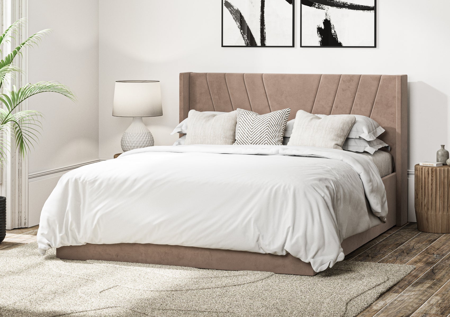 Bliss Winged Classic Hugo Linen Upholstered Ottoman Bed Frame Only ...
