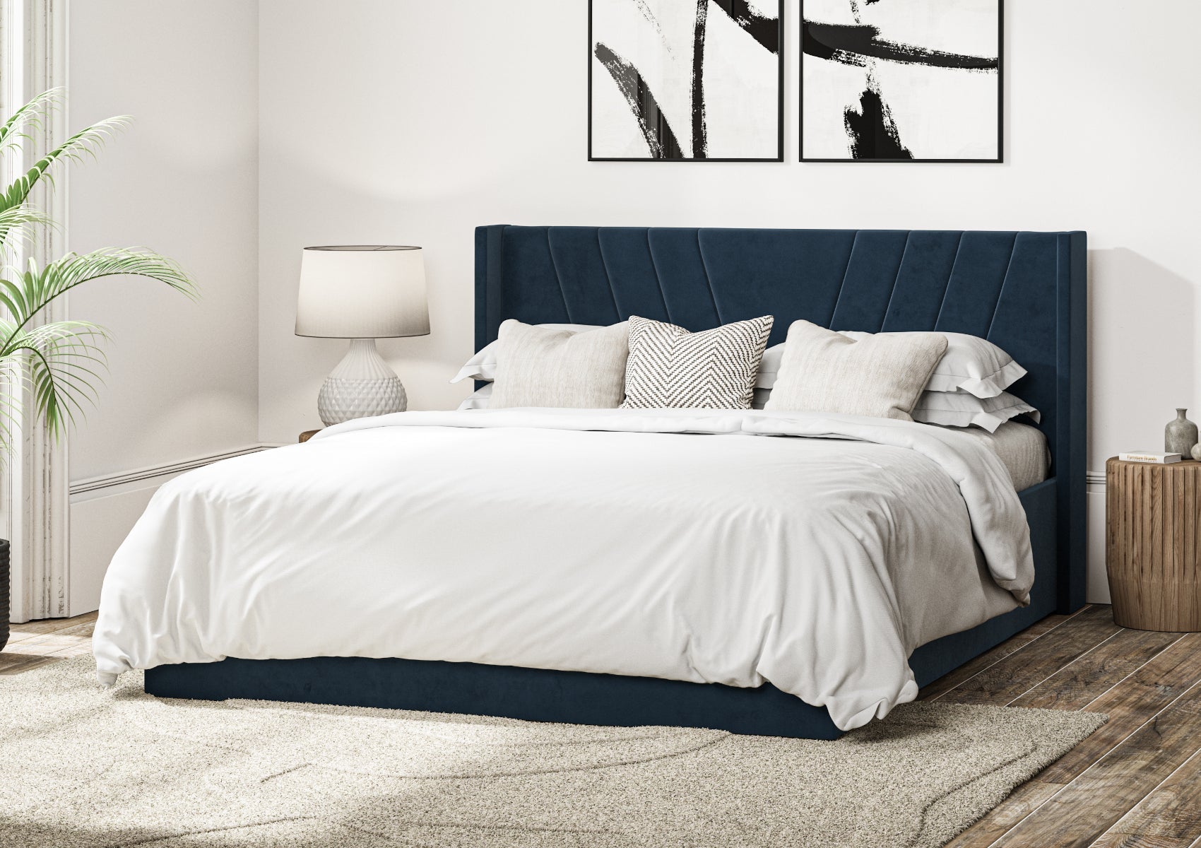 Bliss Winged Classic Hugo Petrol Upholstered Ottoman Bed Frame Only ...