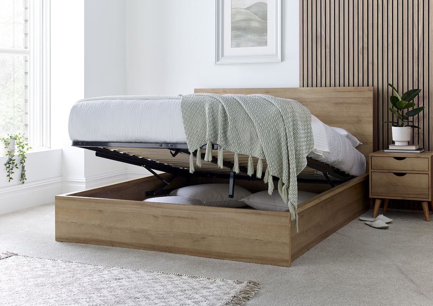 Chicago Riviera Oak Wooden Ottoman Storage Bed – Time4Sleep
