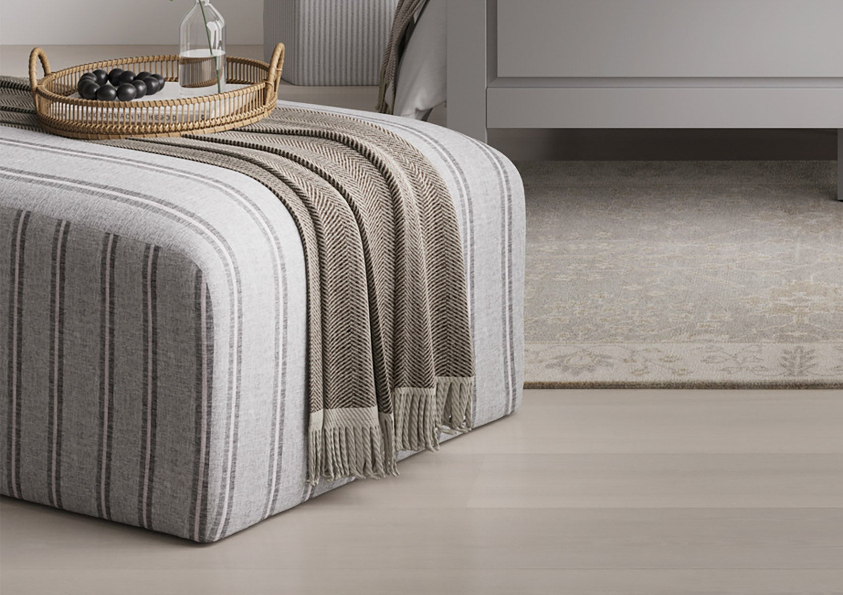Dunwich Grey Upholstered Striped Stool – Time4Sleep