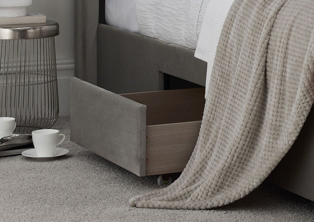 Elegance Champagne Upholstered Drawer Bed – Time4Sleep