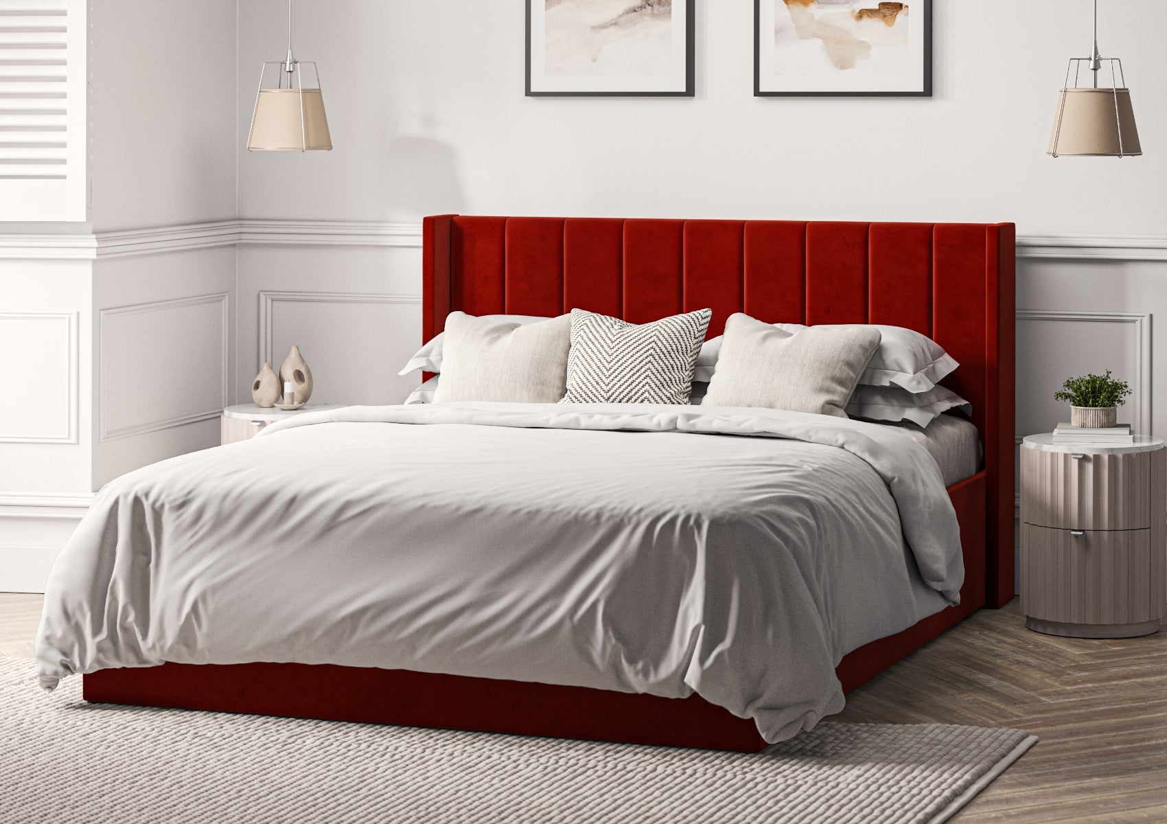Harmony Winged Classic Hugo Flame Upholstered Ottoman Bed Frame Only ...