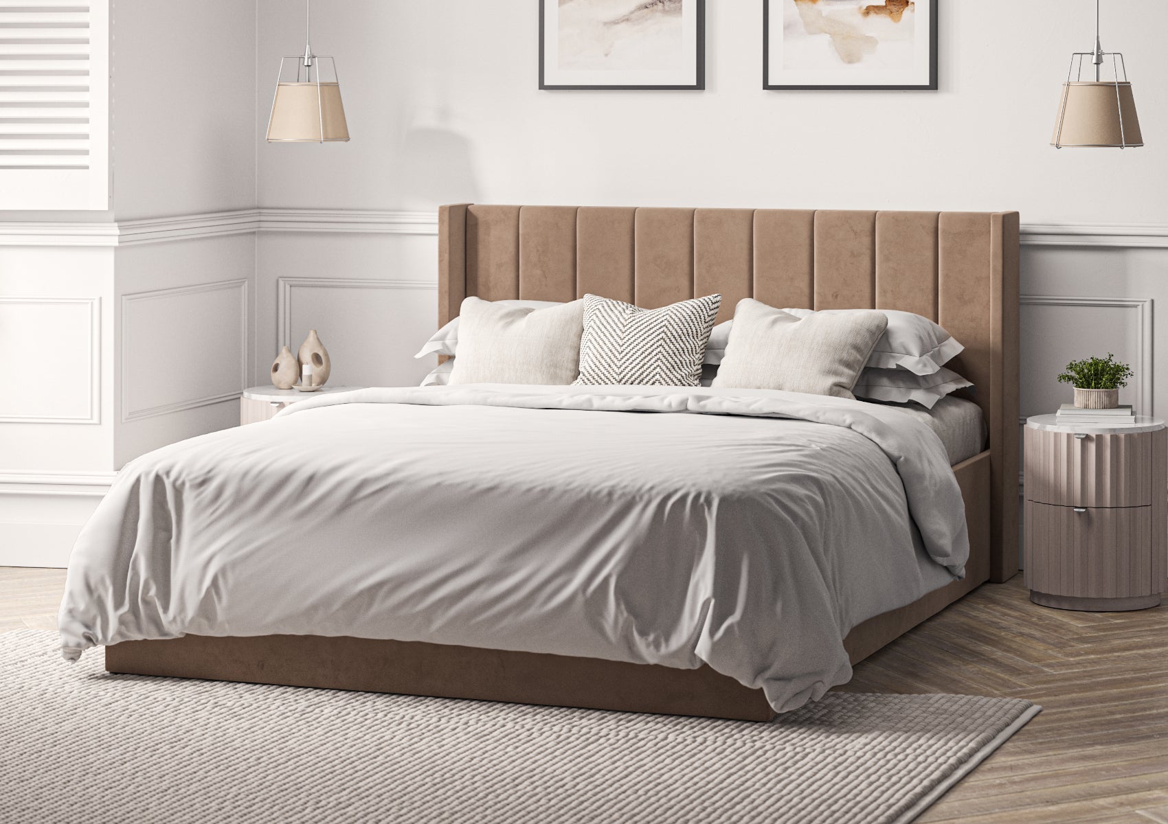 Harmony Winged Classic Hugo Mink Upholstered Ottoman Bed Frame Only ...