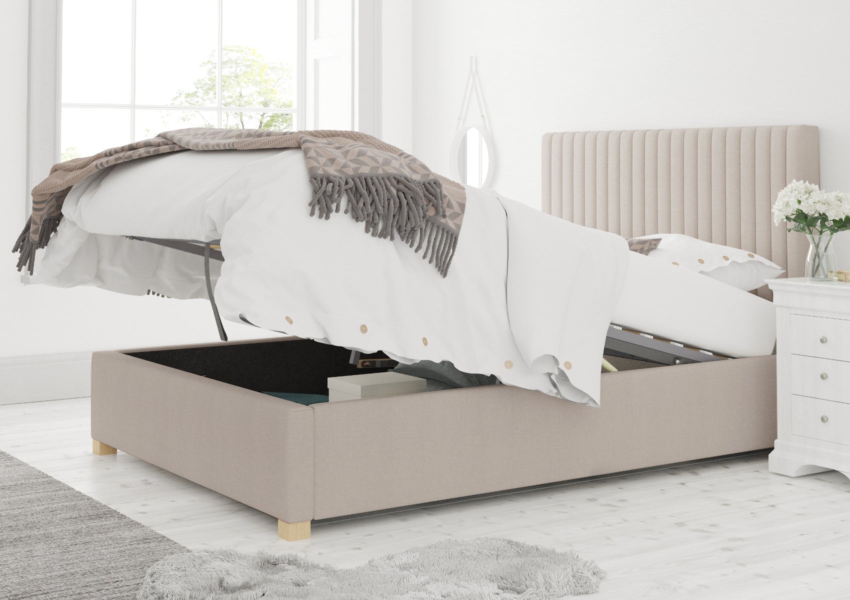 Levisham Ottoman Eire Linen Off White Bed Frame Only – Time4Sleep