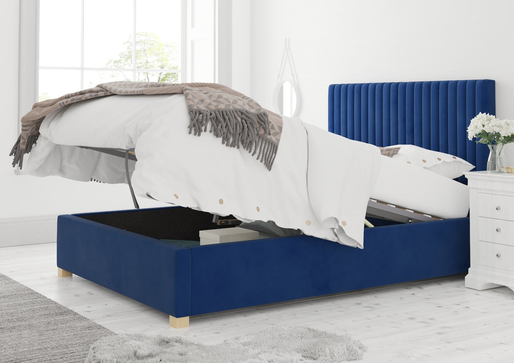 Levisham Ottoman Plush Velvet Navy Bed Frame Only – Time4Sleep