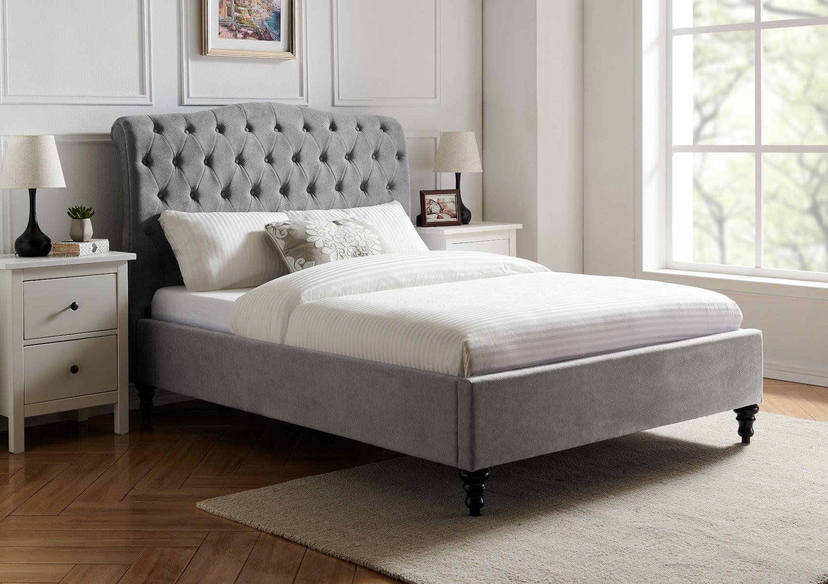 Lilly Upholstered Light Grey Bed Frame Only – Time4Sleep