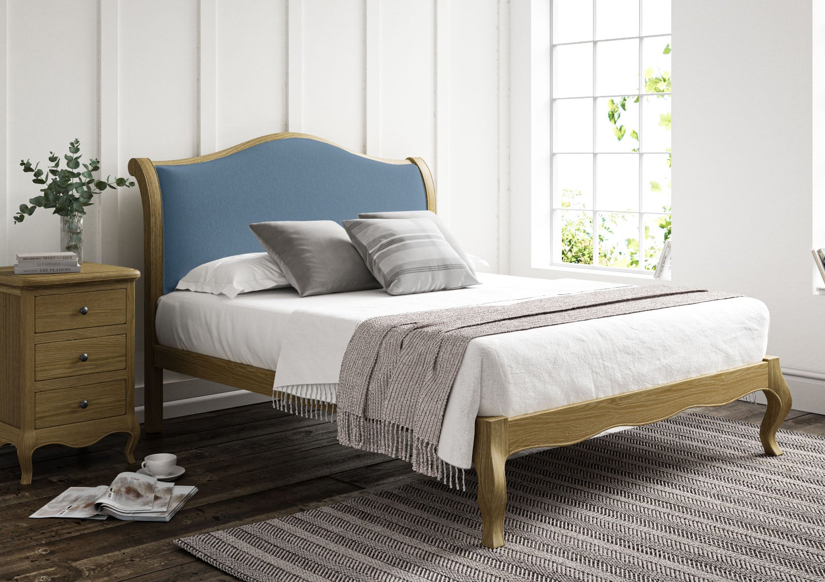 Lyon Hugo Wedgewood Upholstered Oak Bed Frame - LFE - Bed Frame Only ...