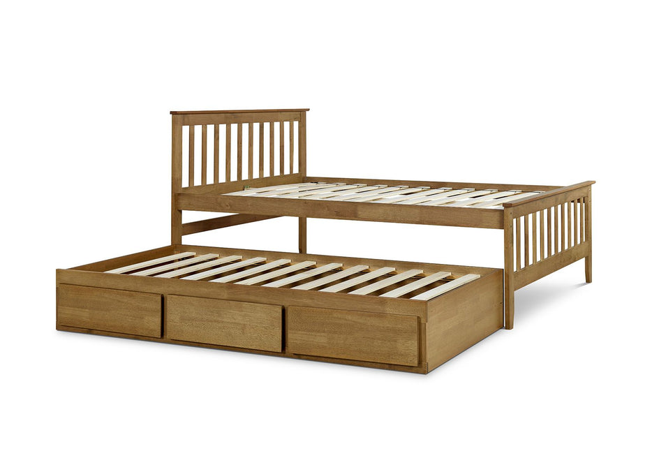 Malvern Oak Finish 3 Drawer Double Wooden Bed With Trundle – Time4Sleep