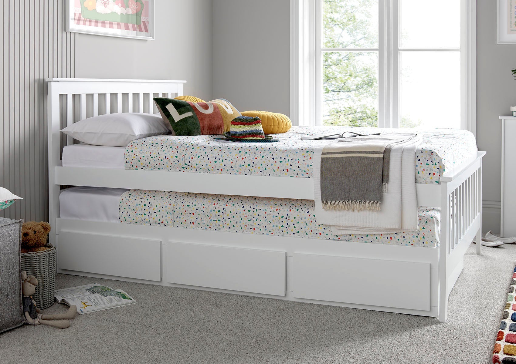 Malvern White 3 Drawer Double Wooden Bed With Trundle – Time4Sleep