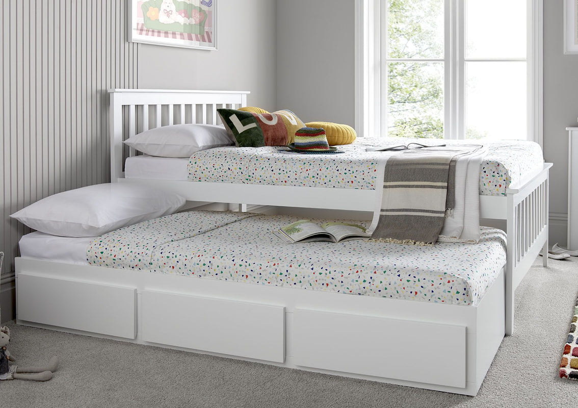 Malvern White 3 Drawer Double Wooden Bed With Trundle – Time4Sleep