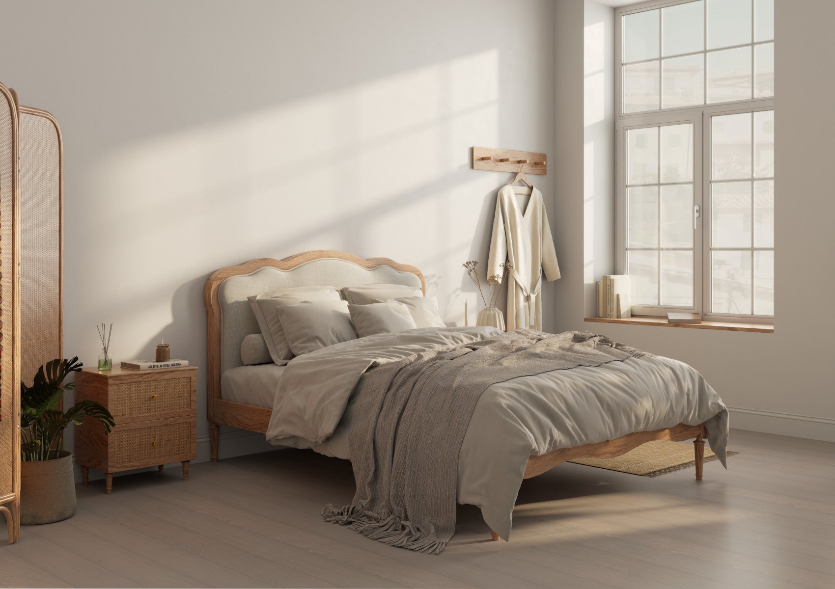 Matilda Cream Upholstered Oak Bed Frame and Classic Deluxe Mattress ...