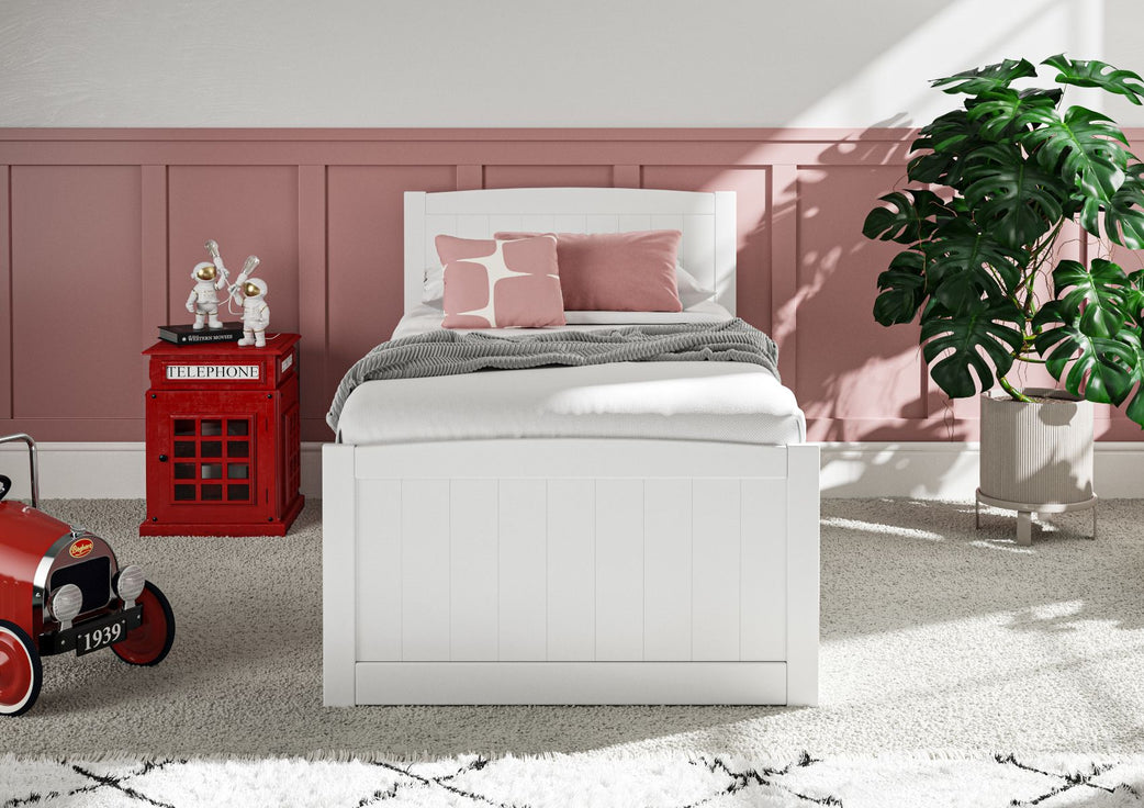 Maxistore 3 Door White/Pink Wooden Storage Single Bed Frame – Time4Sleep