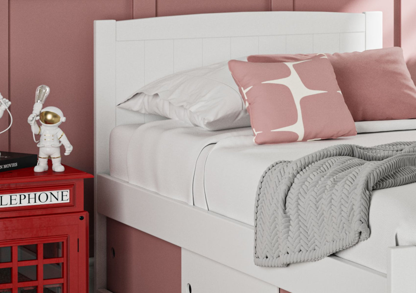 Maxistore 3 Door White/Pink Wooden Storage Single Bed Frame – Time4Sleep