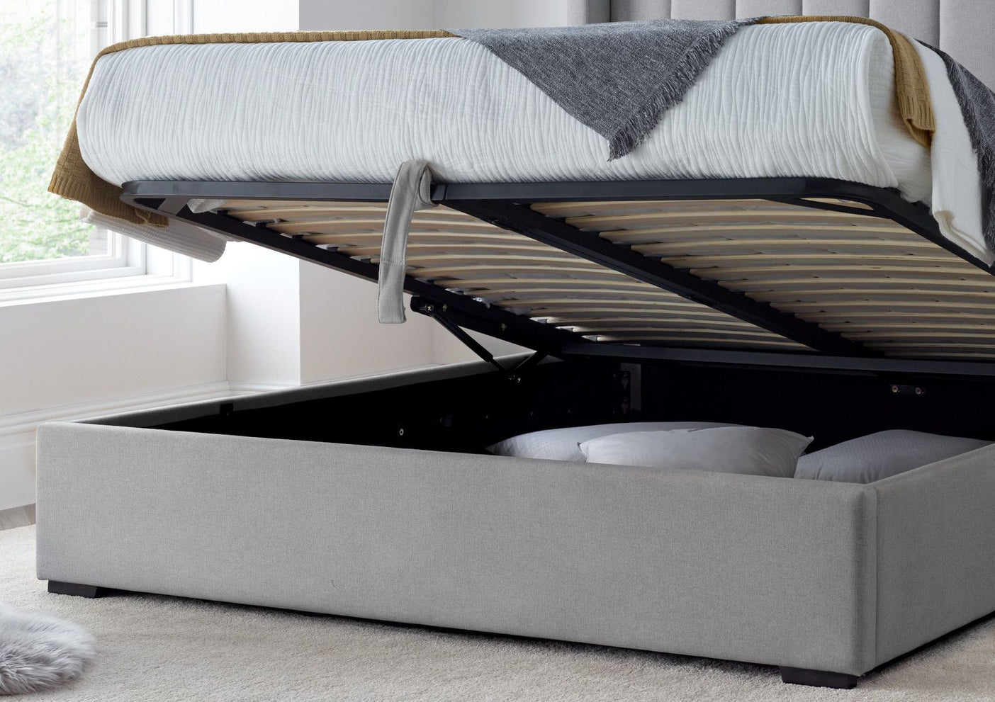 Maya Winged Ottoman Light Grey - Bed Frame Only – Time4Sleep