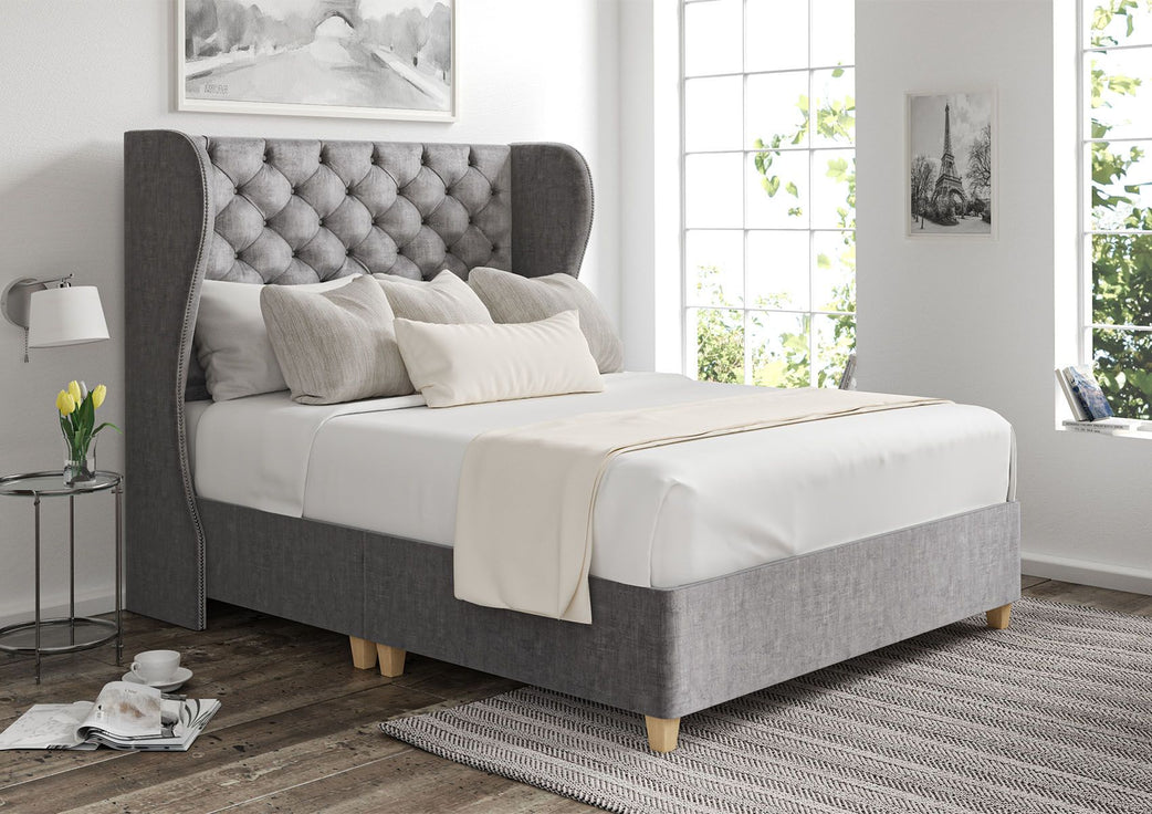 Miami Winged Upholstered Headboard and Shallow Base On Legs – Time4Sleep