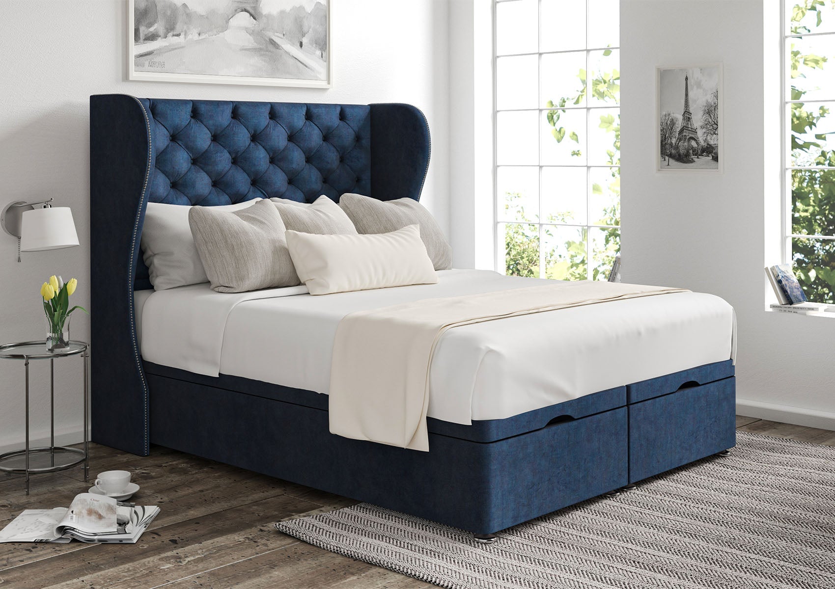 Miami Winged Upholstered Headboard and Ottoman Base – Time4Sleep