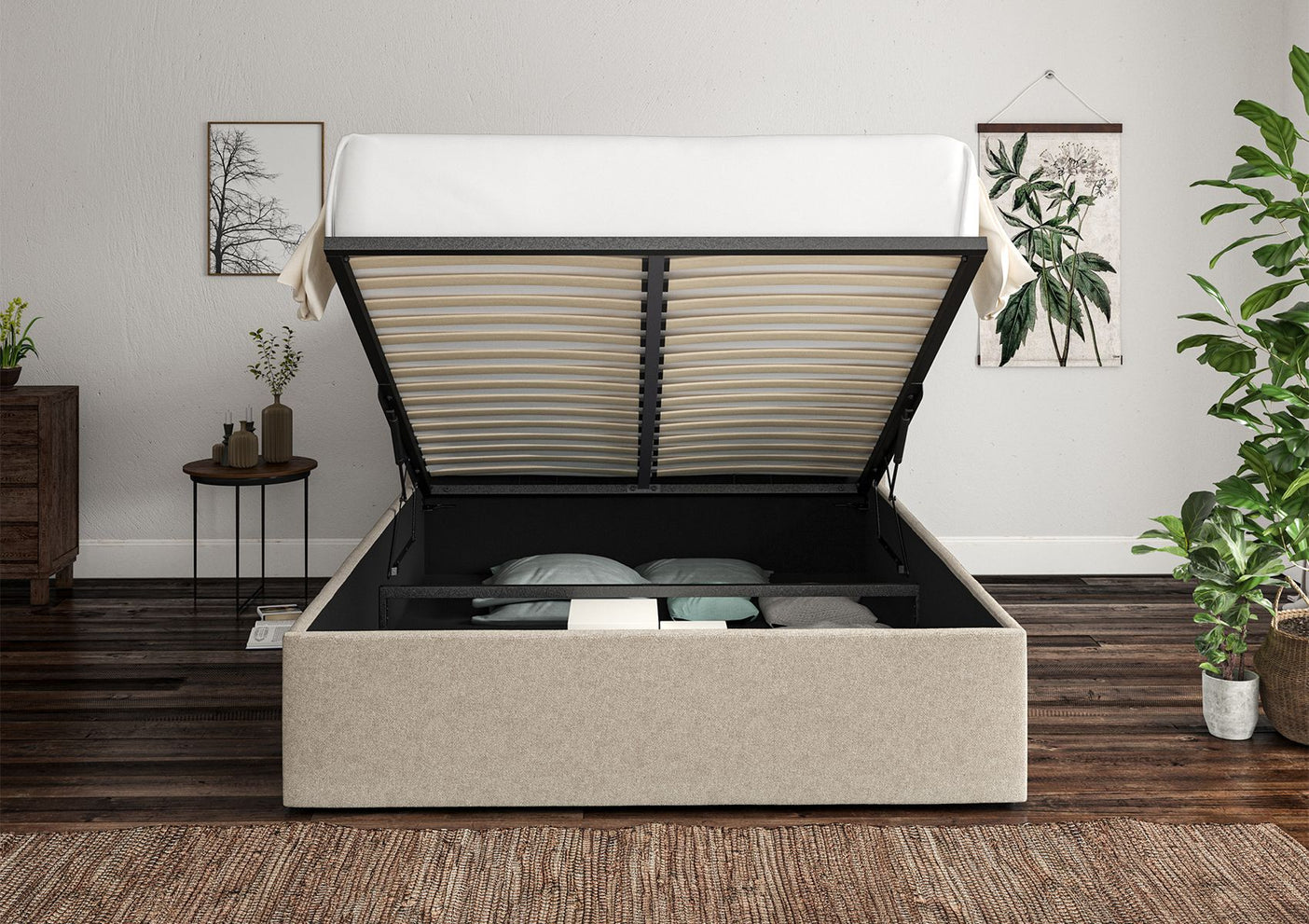 Milano Trebla Flax Upholstered Ottoman Bed Frame Only – Time4Sleep