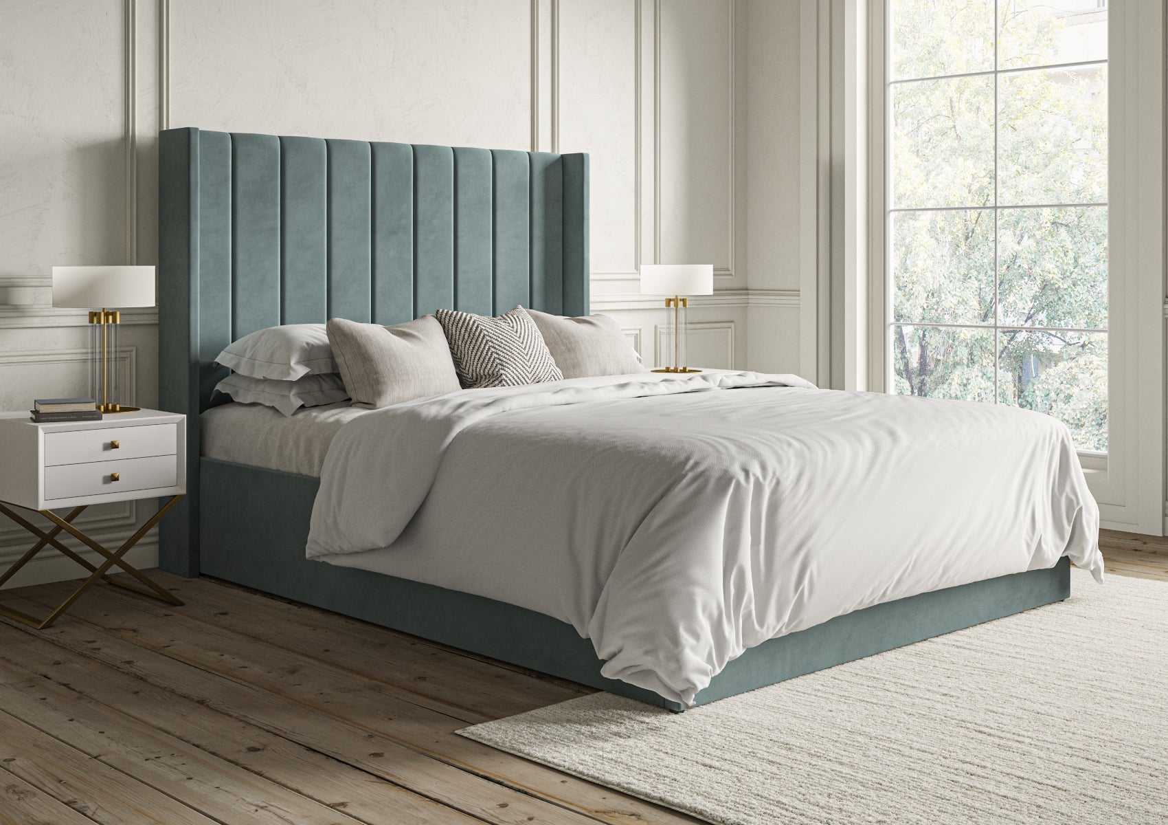 Opulence Winged Grand Eden Seagrass Upholstered Ottoman Bed Frame Only ...