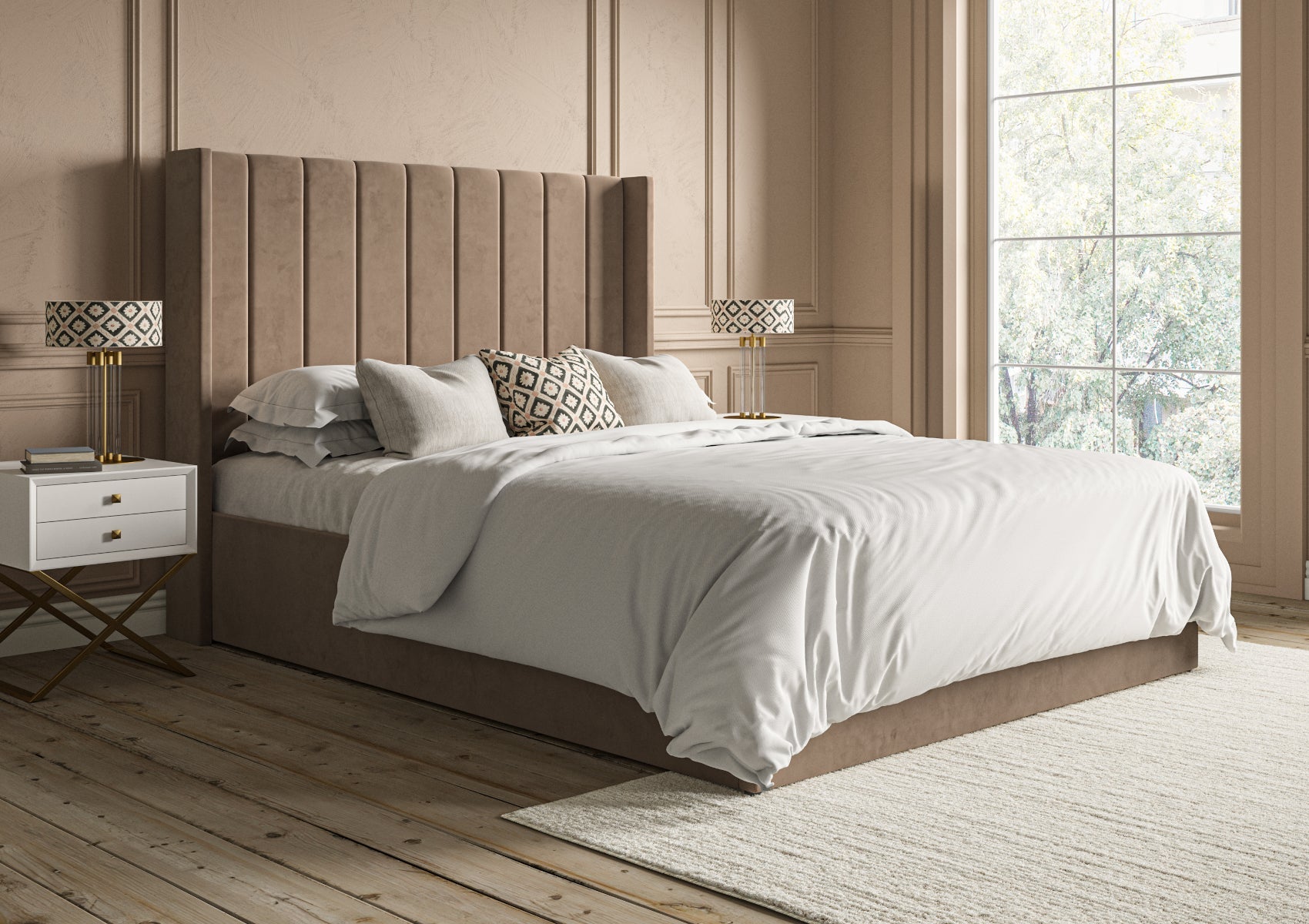 Opulence Winged Grand Hugo Mink Upholstered Ottoman Bed Frame Only ...
