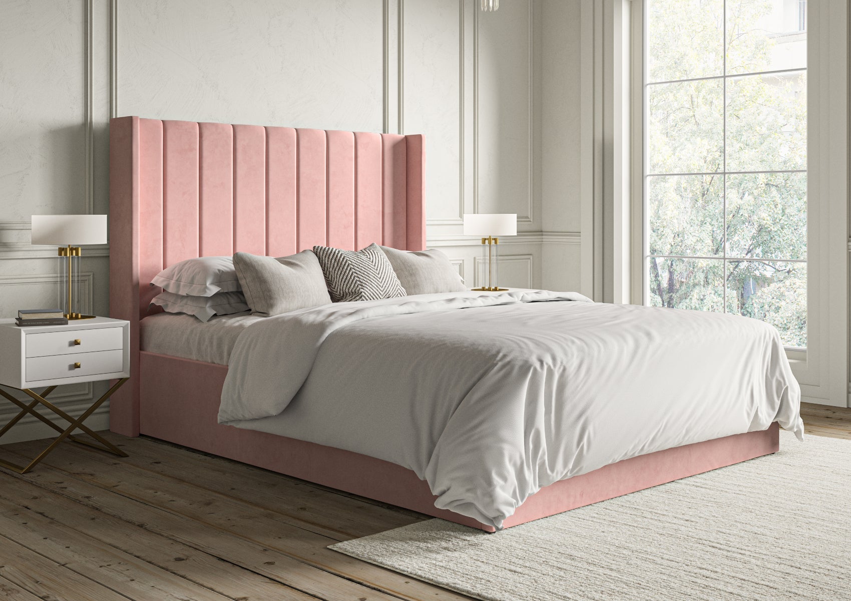 Opulence Winged Grand Hugo Powder Upholstered Ottoman Bed Frame Only ...