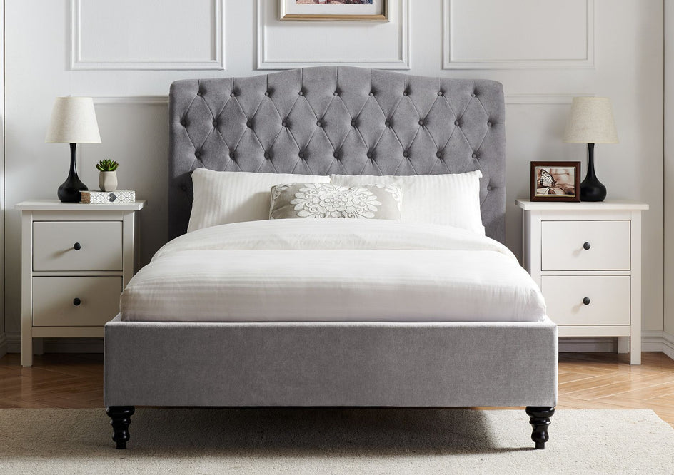 Lilly Upholstered Light Grey Bed Frame Only – Time4Sleep