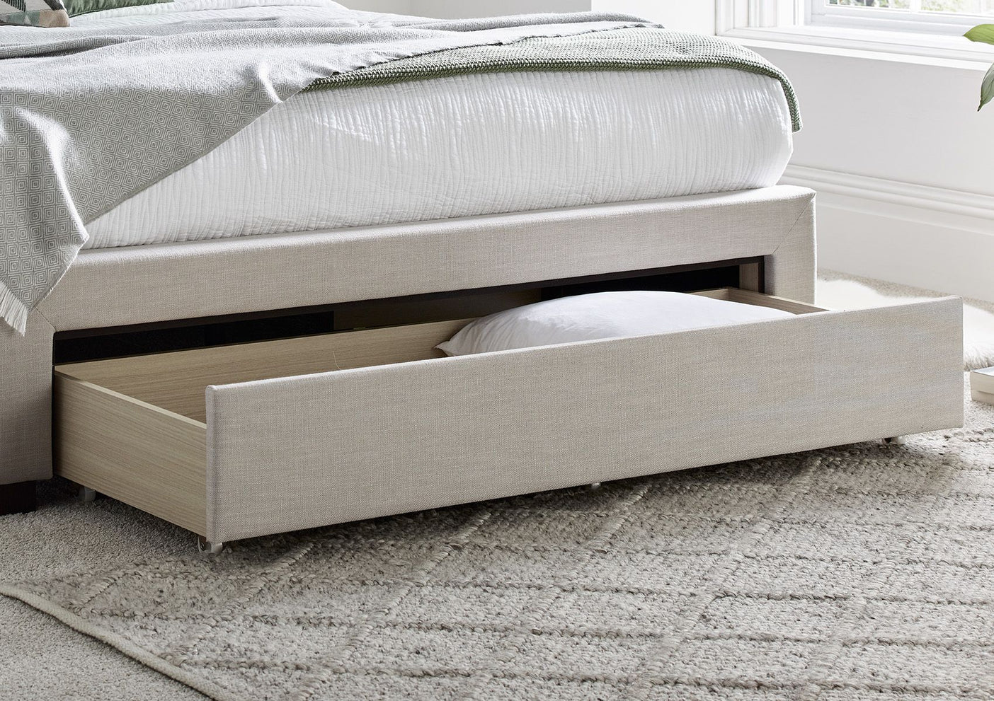 Savannah Natural Oat Upholstered Drawer Bed Frame Only – Time4Sleep