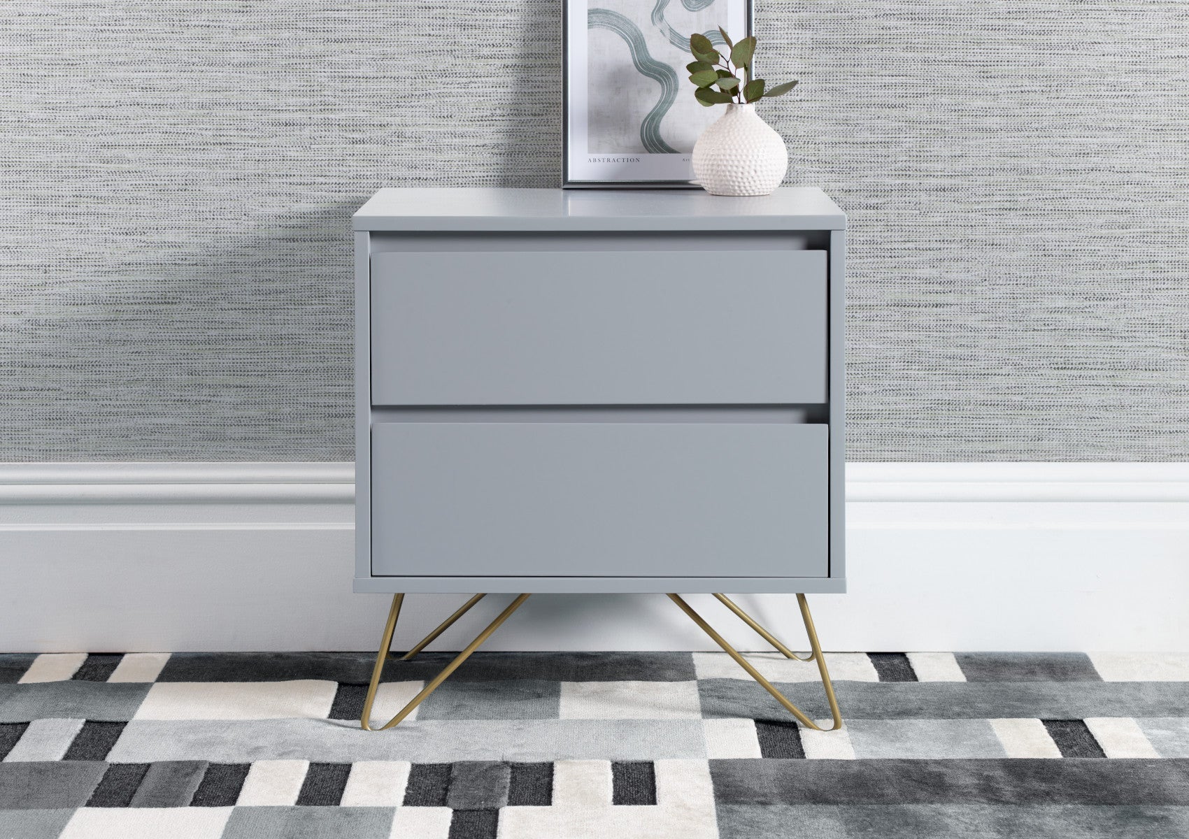 Sofia Harbour Mist Bedside 2 Drawer, Brass Steel Feet – Time4Sleep