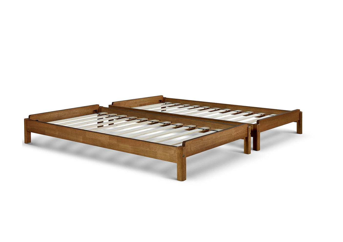 Stacking Oak Finish Wooden Pair Of Single Bed Frames – Time4Sleep