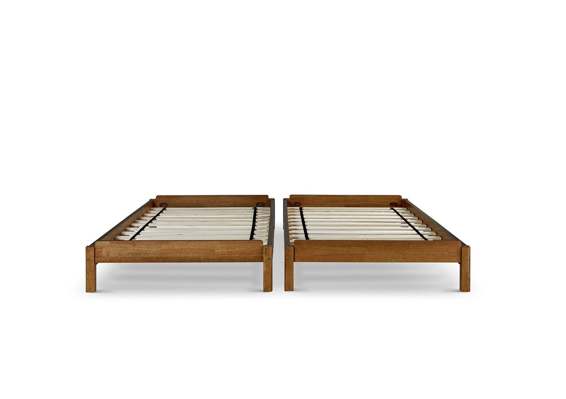 Stacking Oak Finish Wooden Pair Of Single Bed Frames – Time4Sleep