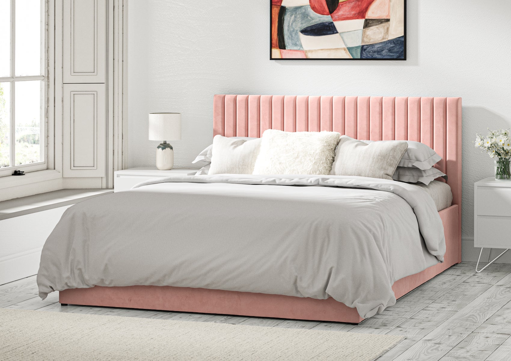 Symphony Classic Hugo Powder Upholstered Ottoman Bed Frame Only ...