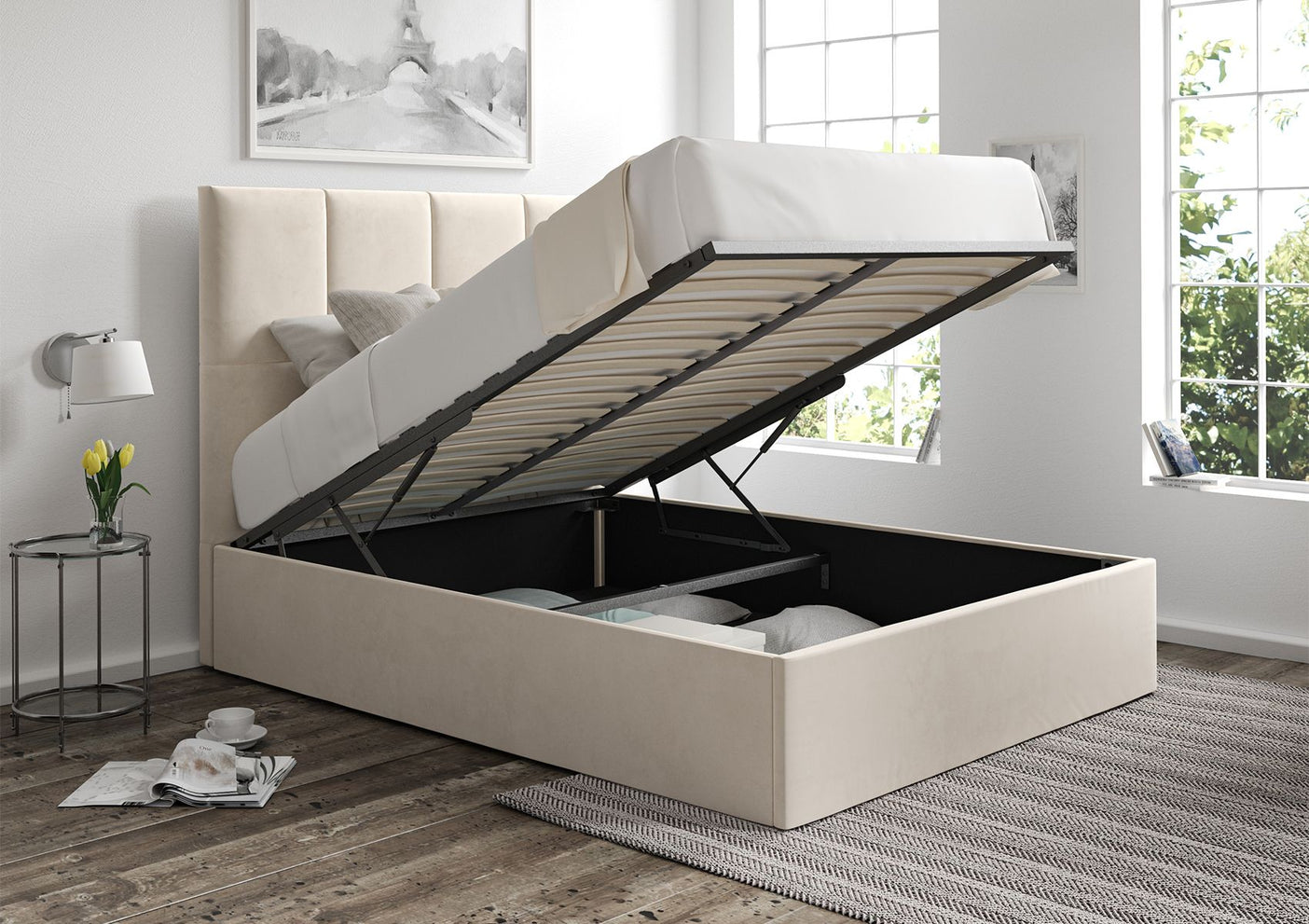 Turin Hugo Ivory Upholstered Ottoman Bed Frame Only – Time4Sleep