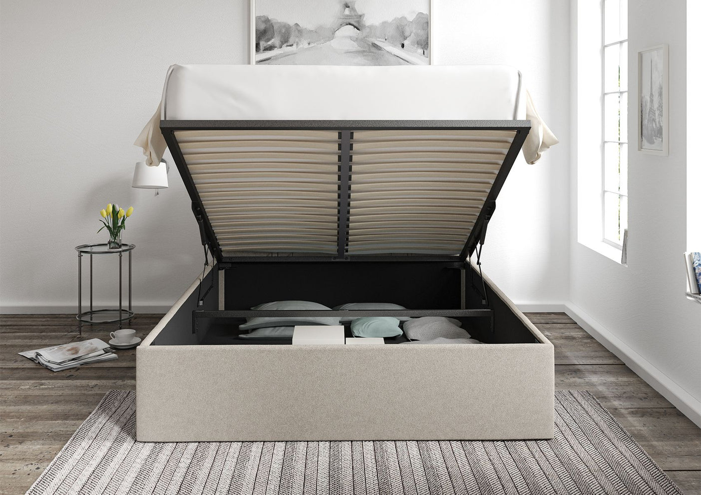 Napoli Trebla Flax Upholstered Ottoman Bed Frame Only – Time4Sleep
