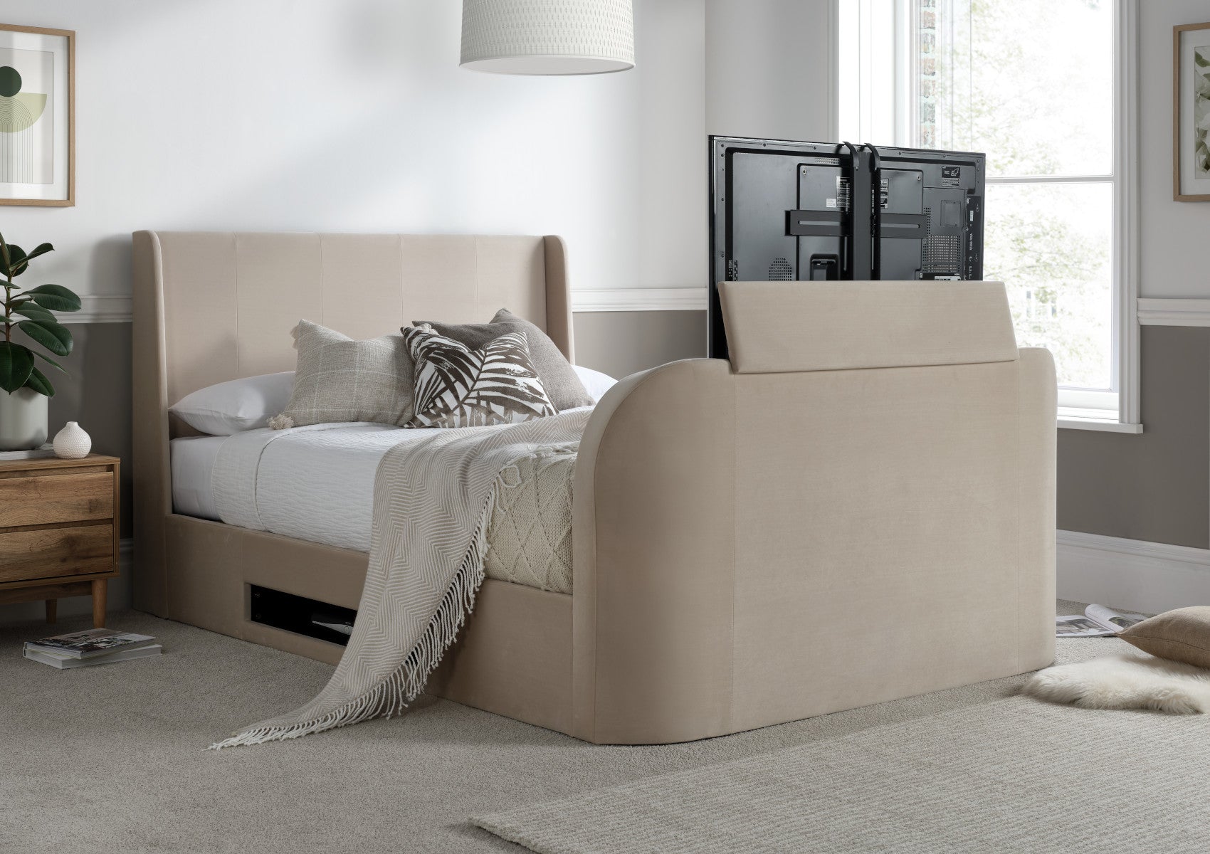 Vancouver Winged Upholstered Ottoman TV Bed Stone Velvet Frame Only ...